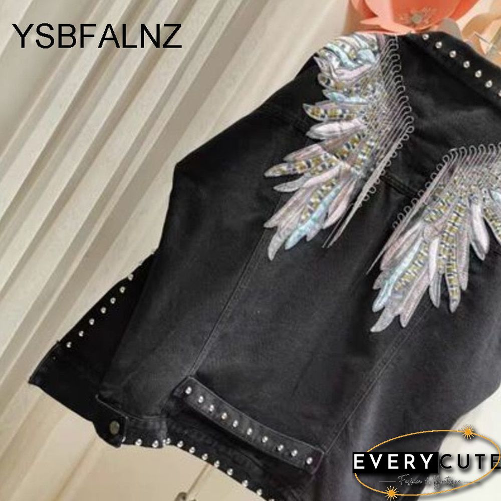 Rivet Wings Coats Women Casual Embroidered Denim Jacket Sprint Short ...