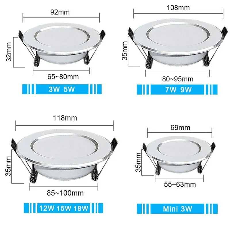 10pcs lot Led Downlights 18W 15W 12W 9W 7W 5W 3W Ceiling Downlight 2835 ...
