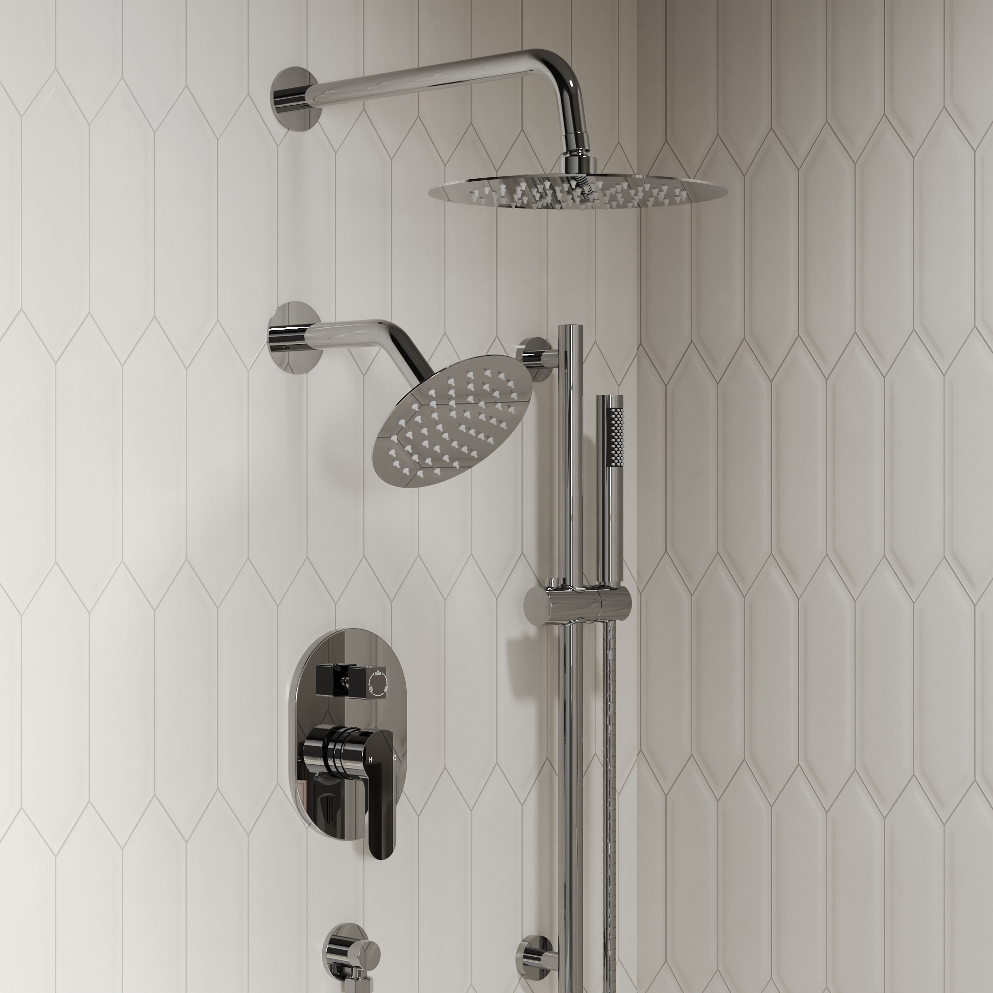 YAWWALK CR1-S058-10CI 3-Spray Wall Mounted 10 and 6 in. Dual Shower Head and Handheld Shower ...