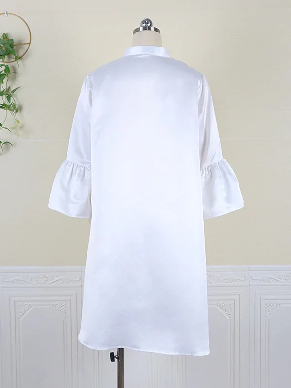 City Sophistication: Flared Sleeve Stand Collar Midi Dress with Urban ...