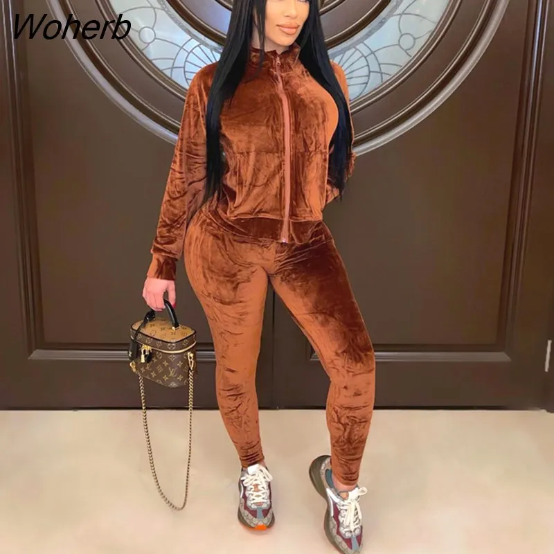 Woherb Velvet Sport Women's Tracksuit Basic Track Jacket and Sweatpants ...