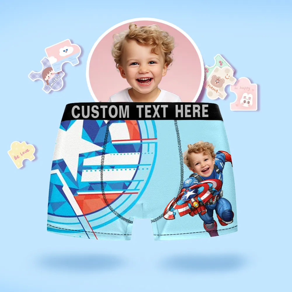 Custom Face Boy's Boxer American Captain Superhero Underwear, Birthday ...