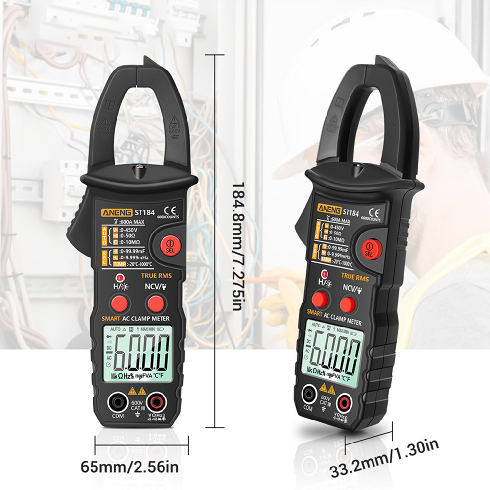 Digital Clamp Meter Multimeter - ST184 True RMS AC/DC Voltage Current ...