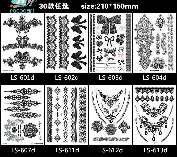 Black Lace Waterproof Temporary Tattoo Sticke Sexy Thigh Sticker Body ...