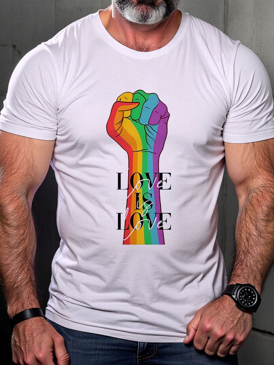 LGBT Rainbow Love Is Love Support Equality Art Print Casaul T-shirt