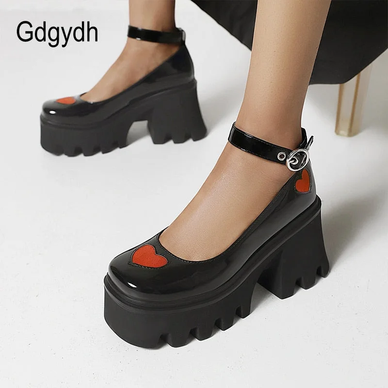 Gdgydh Romantic Goth Heart Shaped Shoes Women Platform Chunky Heels ...
