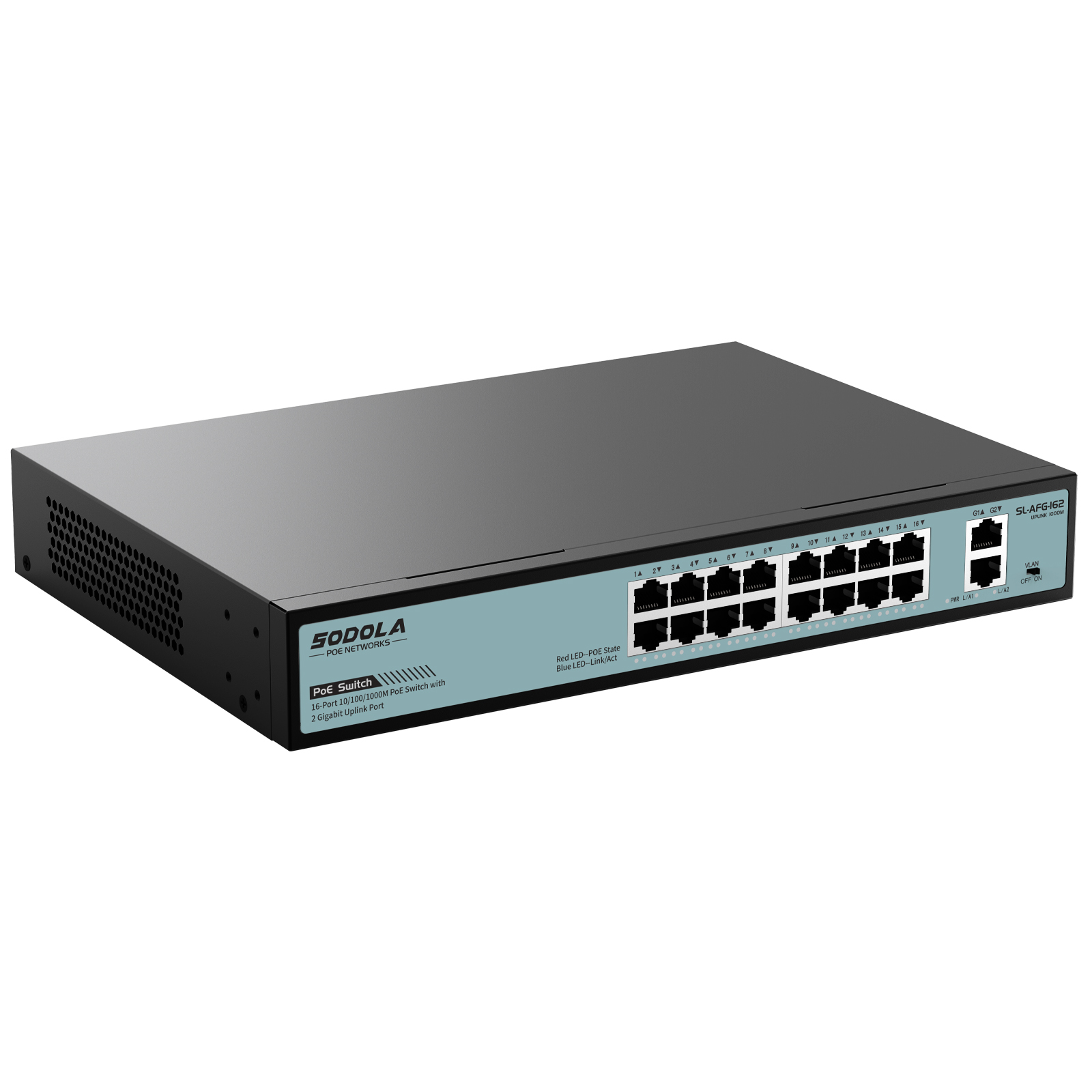 SODOLA 16 Port Gigabit PoE Switch 400W,2 Gigabit Uplink,802.3af/at ...