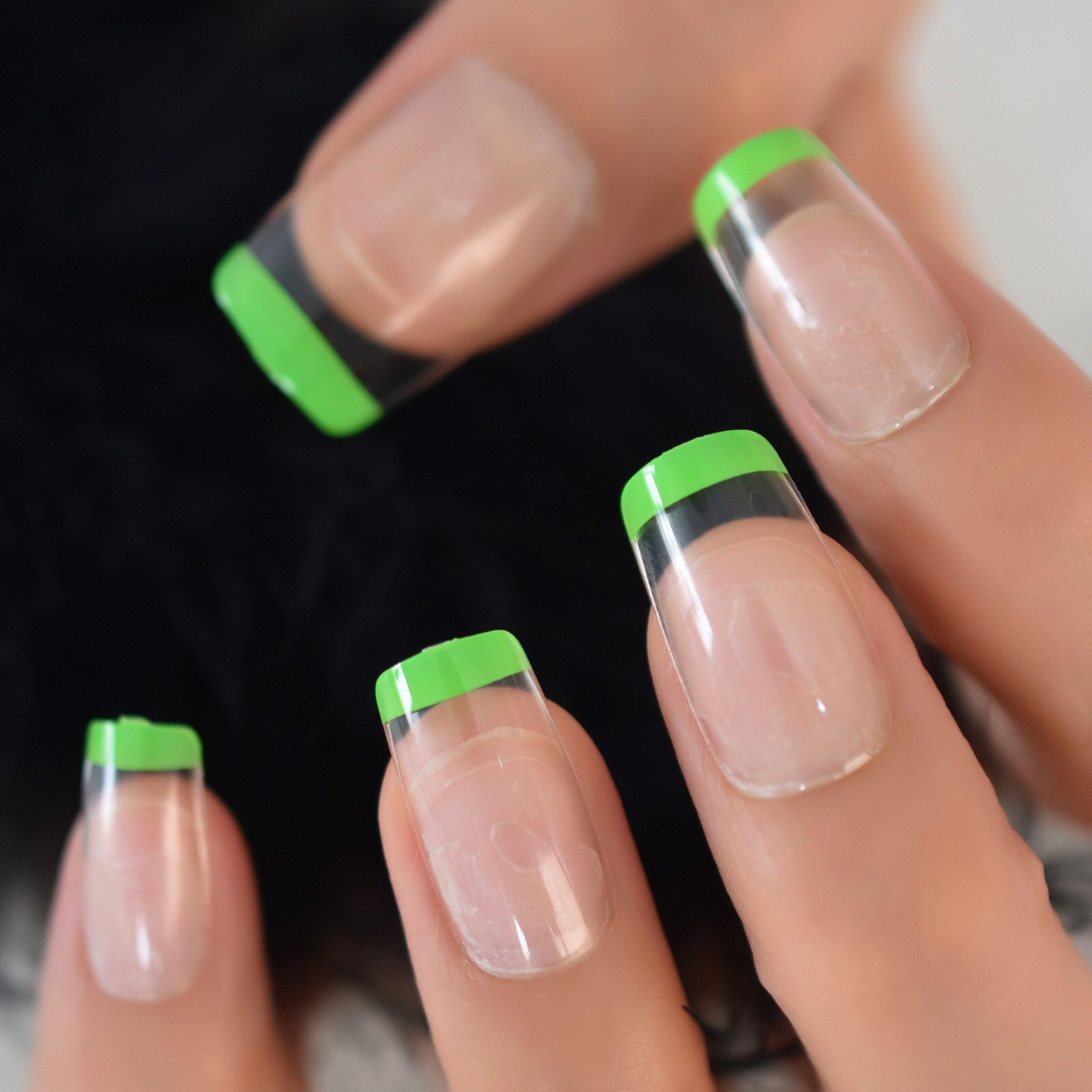 Churchf Transparent Glitter French Press on False Nails Medium Squoval ...