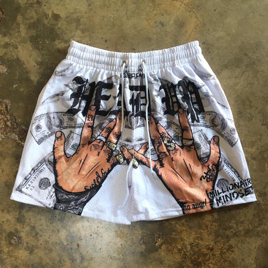 Street Style Money Print Mesh Basketball Shorts