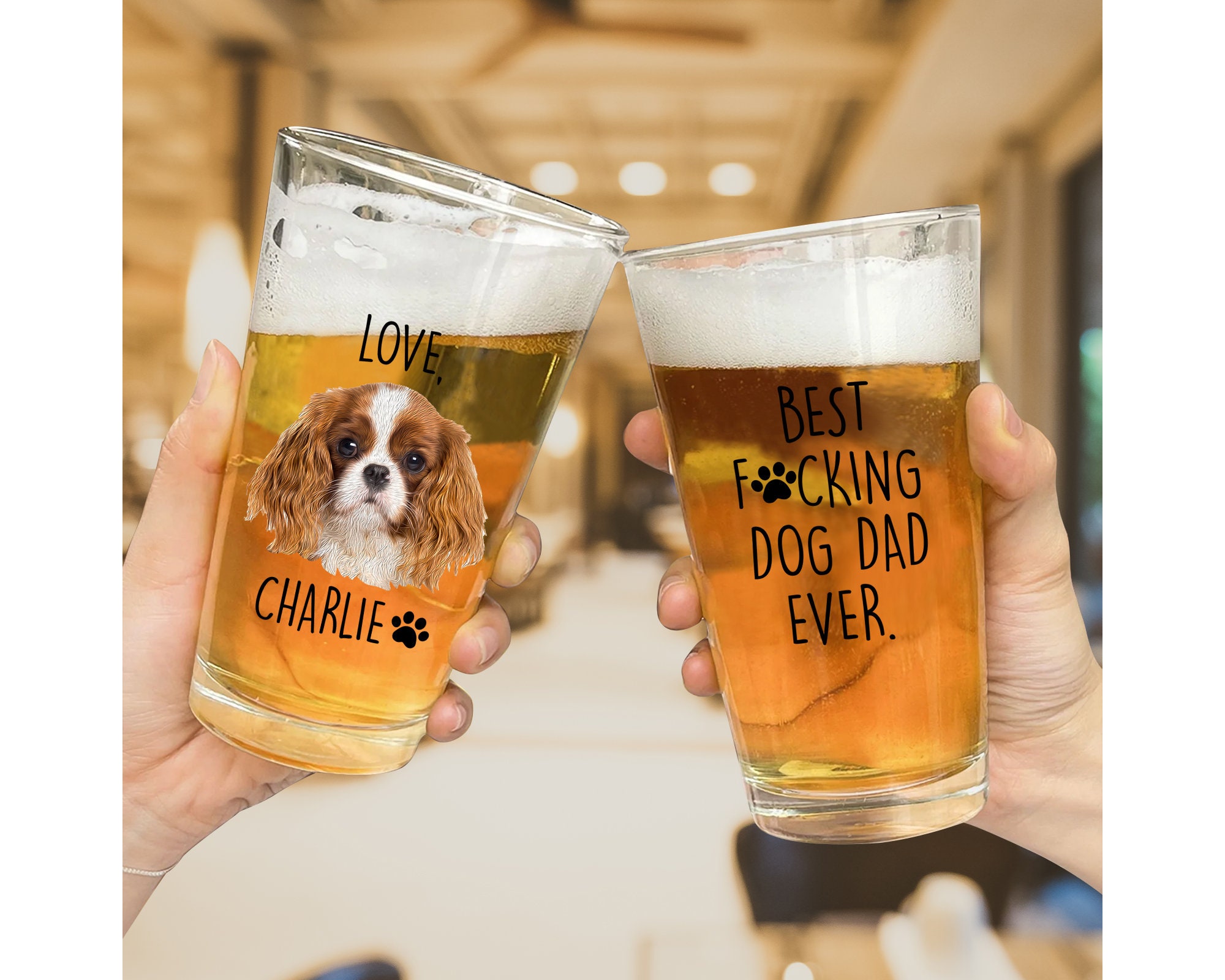 Custom Pet Portrait from Photo Dog Dad Pint Glass, Father Day Gift, 16 ...