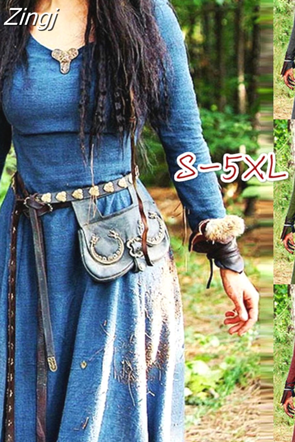 Zingj Dress Women Long Sleeve Maxi Robe Vintage Fairy Elven Dress