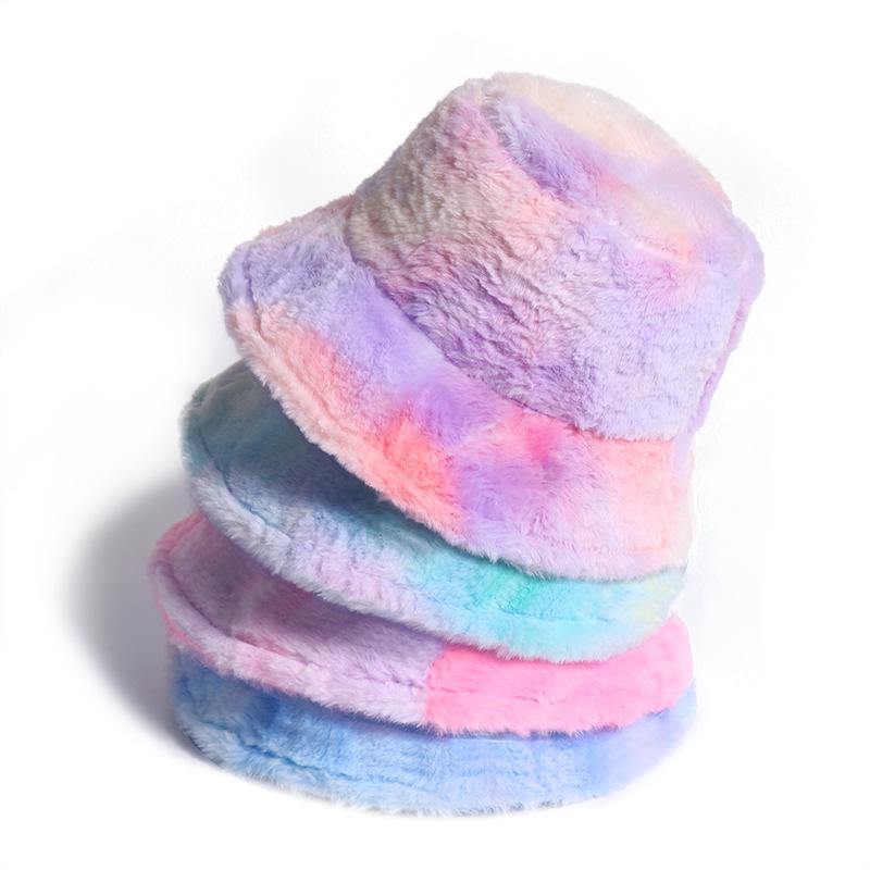 FURRY RAINBOW BUCKET HAT