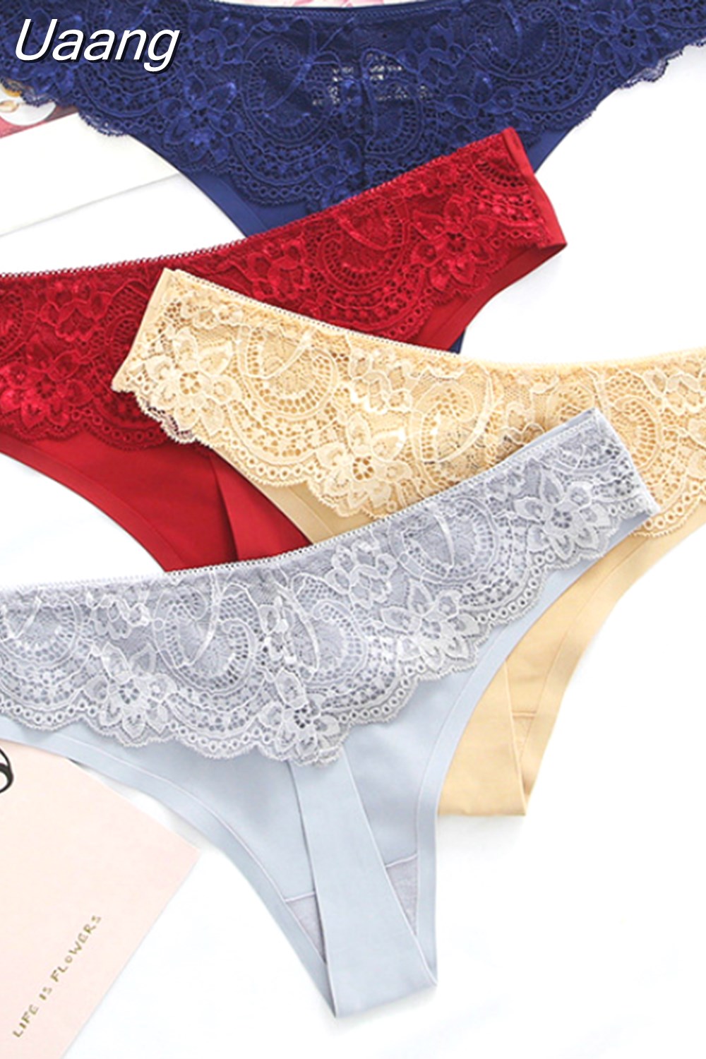 Uaang Ice Silk Thong Women G String Lace Sexy Panties Low Waist Thongs ...