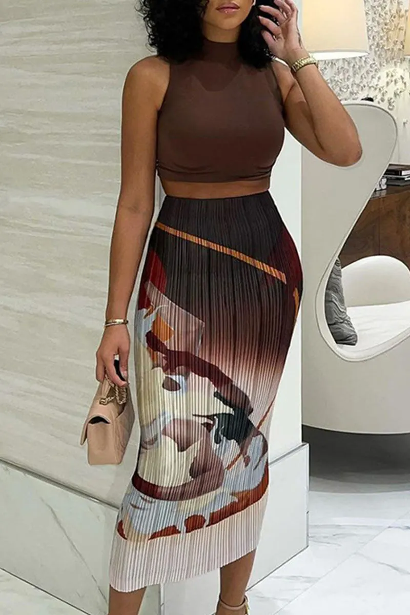 Casual Print Split Joint Regular High Waist Pencil Positioning Print ...