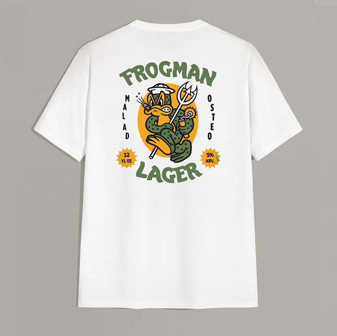 MOTOSUNNY FROGMAN LAGER Dragon Graphic Casual White Print T-shirt