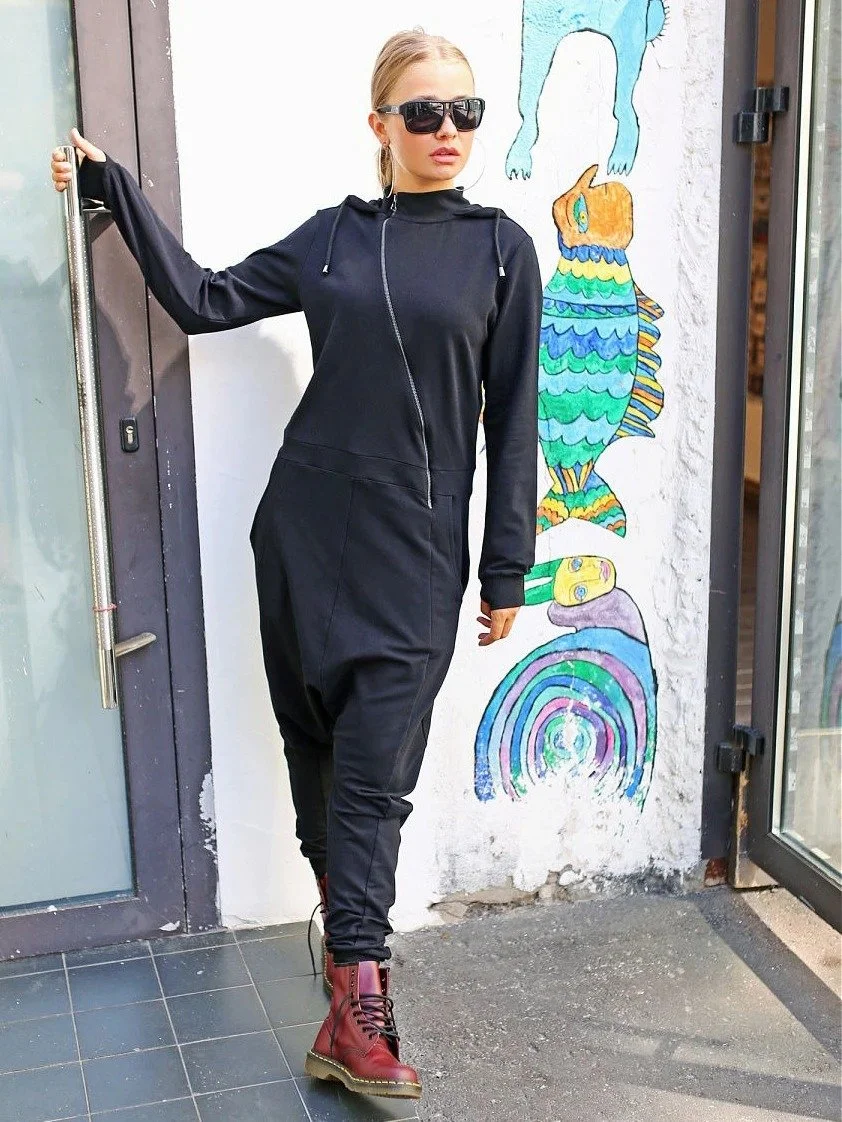 Solid Hooded Zipper Yoga Jumpsuits