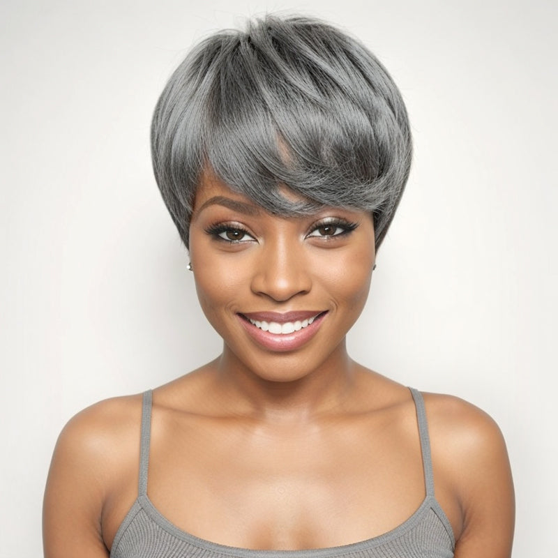 Glueless short Gray Pixie Cut Wig