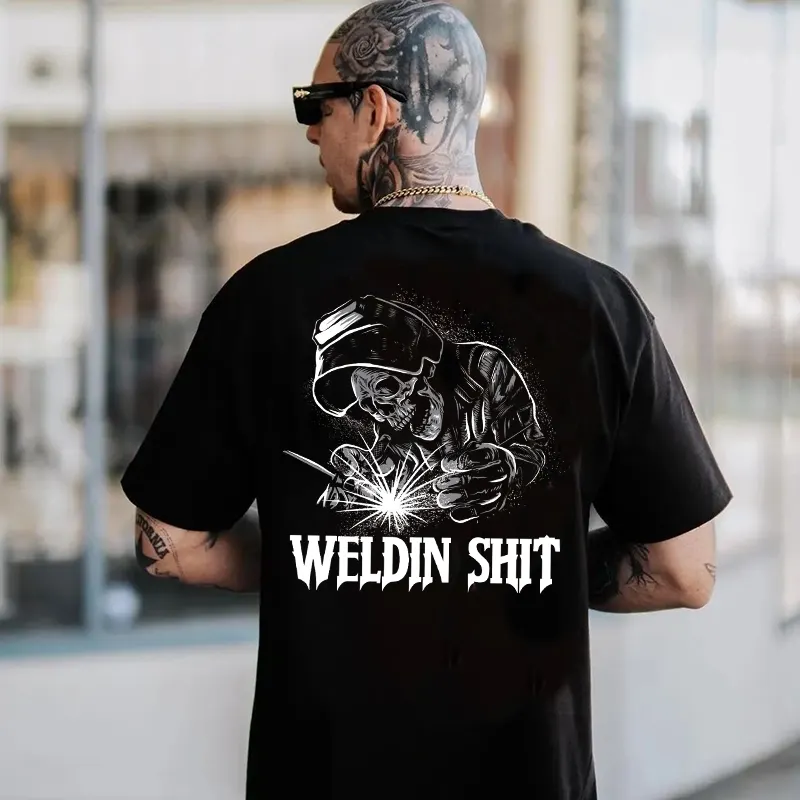 WELDING SHIT Evil Skull Graphic Black Print T-Shirt