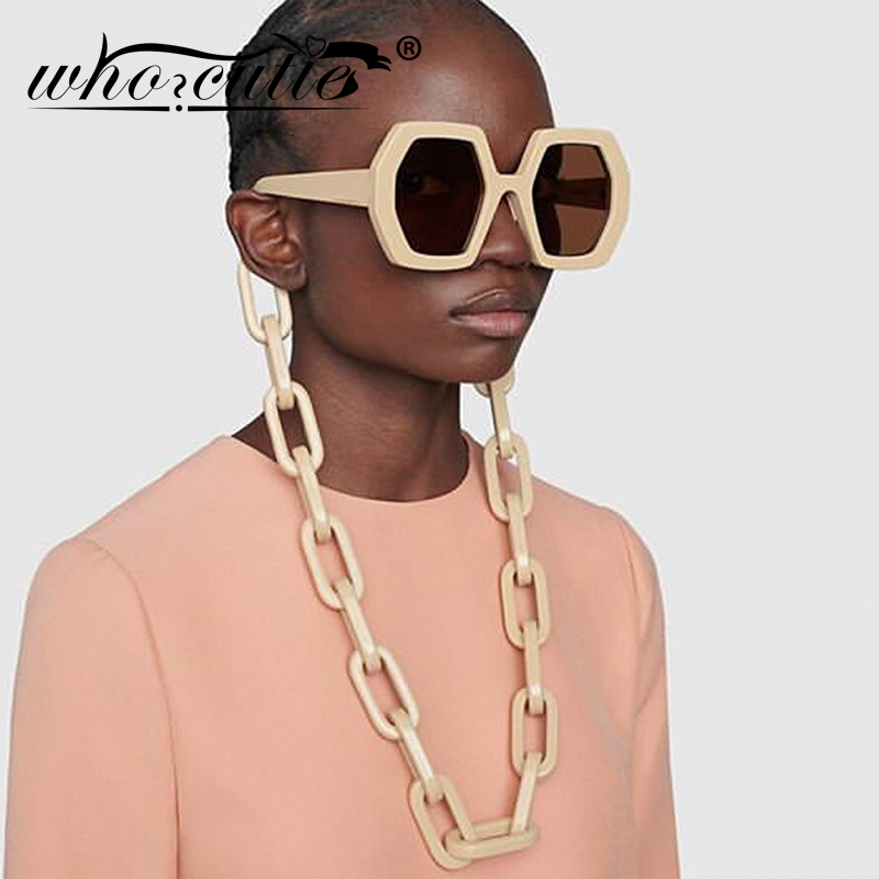 Unique Chain Sunglasses Set For Women 2020 Luxury Brand Polygon Square ...