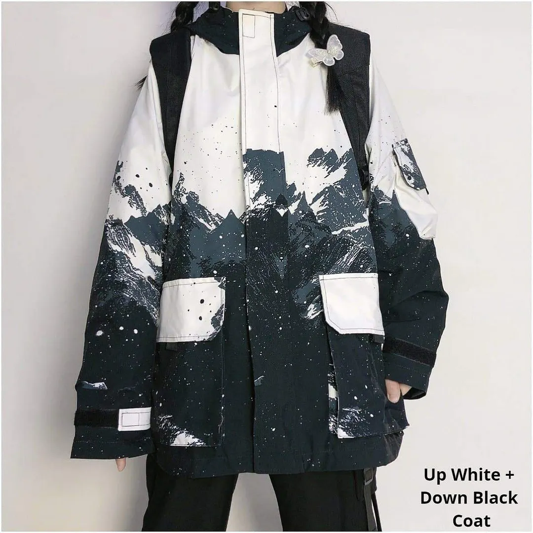 Black White Landscape Painting Printed Hooded Jacket SP237