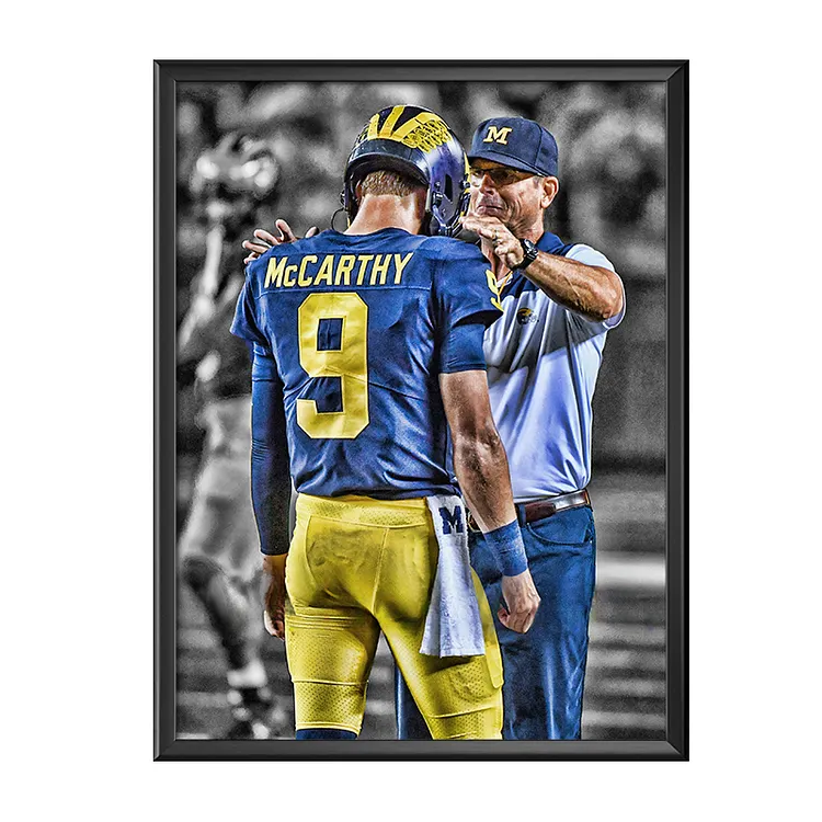 JJ McCarthy and Jim Harbaugh-Michigan Wolverines Poster Art Autographed