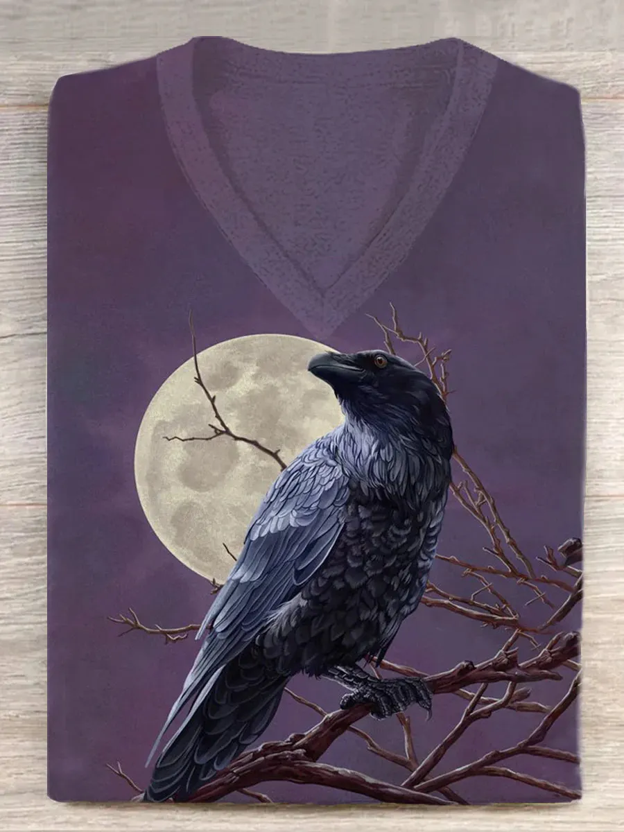 Unisex Crow Illustration Casual Short Sleeve T-Shirt