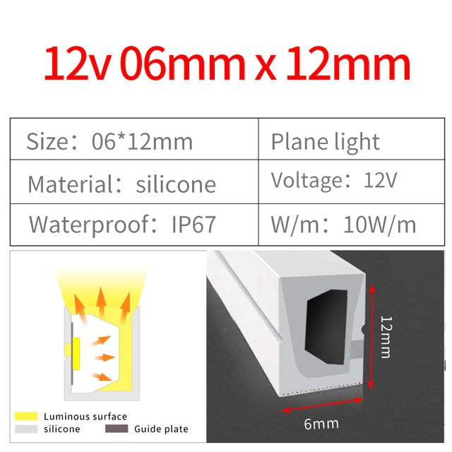 12/24v Flexible Waterproof Silicone LED Light Strip Silica Gel Soft ...