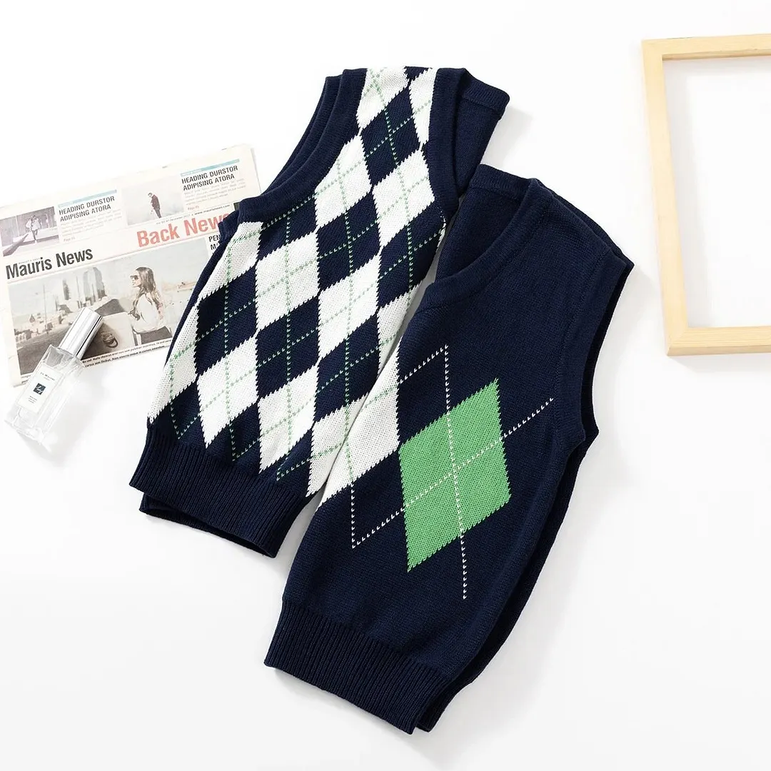 FASHION DIAMOND CHECK KNIT VEST