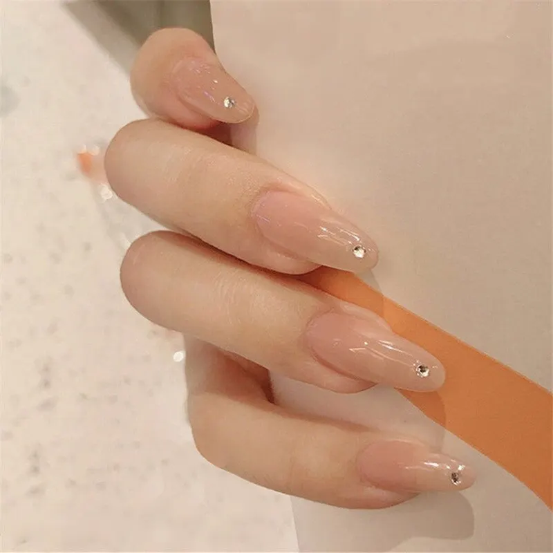 24pcs/set Light Grey Rhinestone Short Size Design Artificial Nails DIY ...