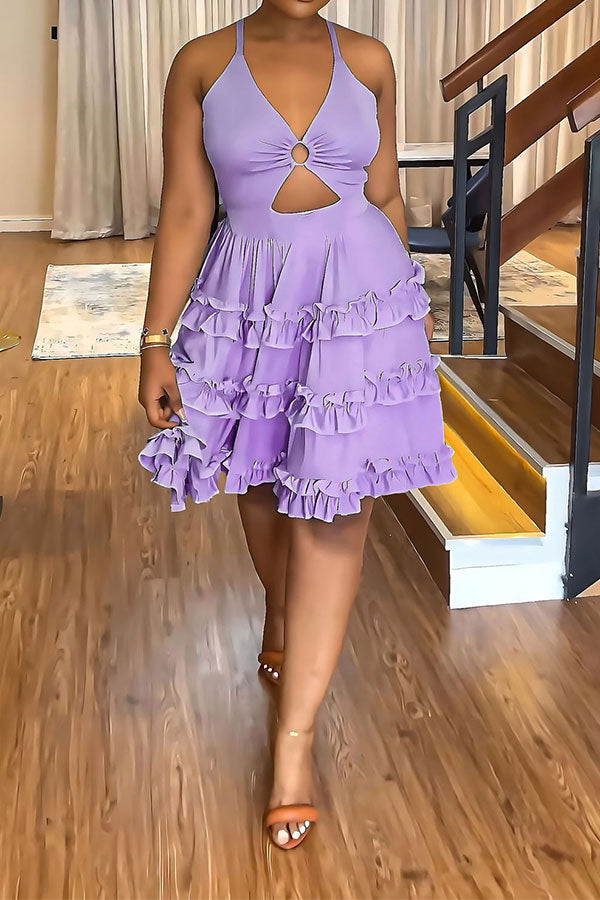 O-ring Design Smart Stringy Selvedge Tiered Mini Dress