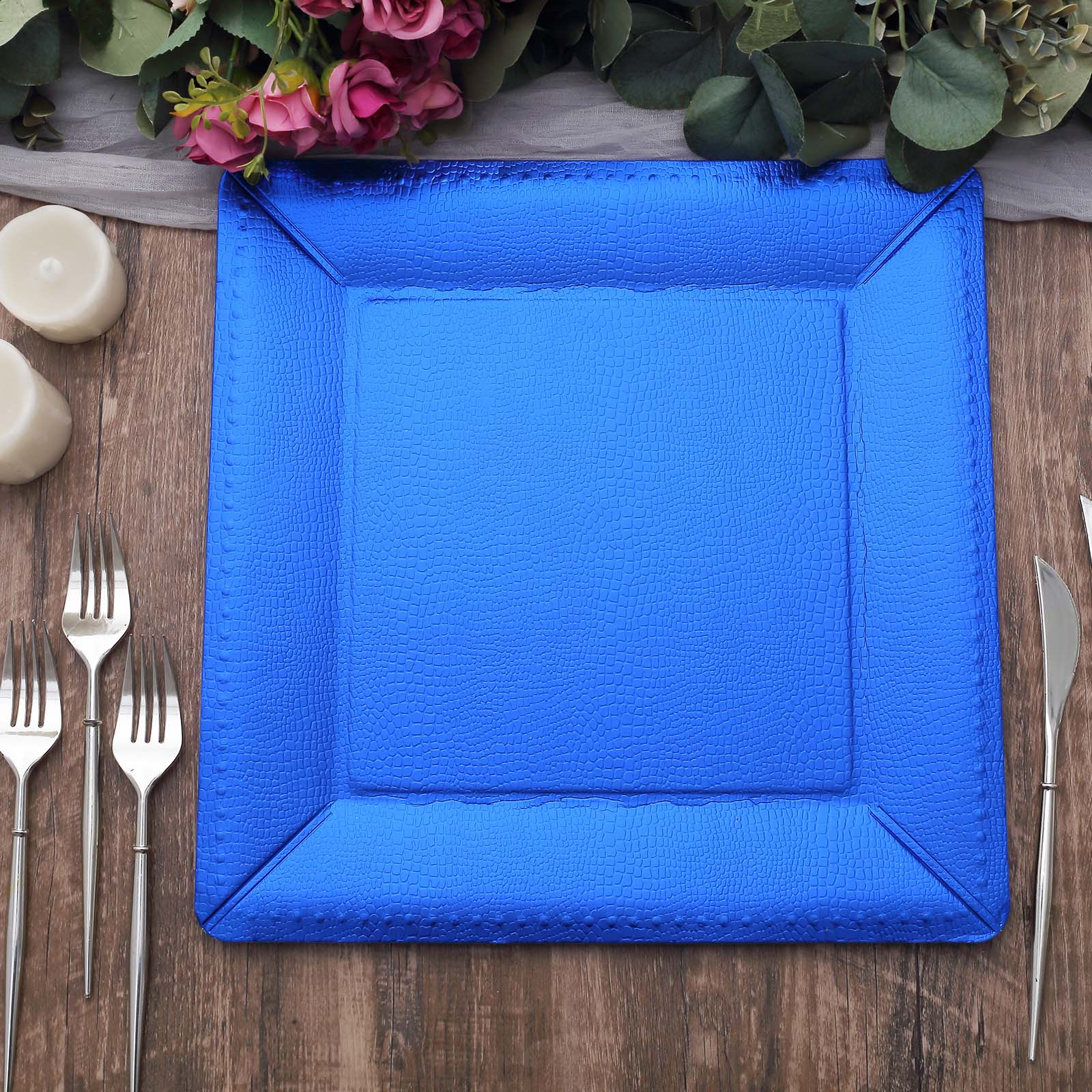 10 Pack | 13" Royal Blue Textured Disposable Square Serving Trays ...