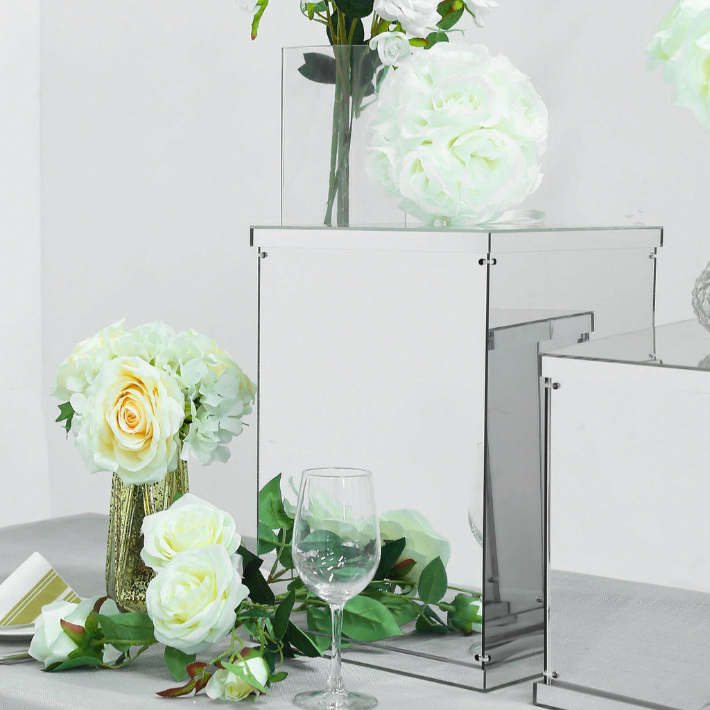 Set of 5 | Silver Mirror Finish Acrylic Pedestal Risers, Display Boxes ...