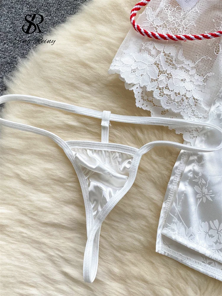 Billionm Chinese Cheongsam Sexy Sheer Dress+Thongs Halter Print Satin ...