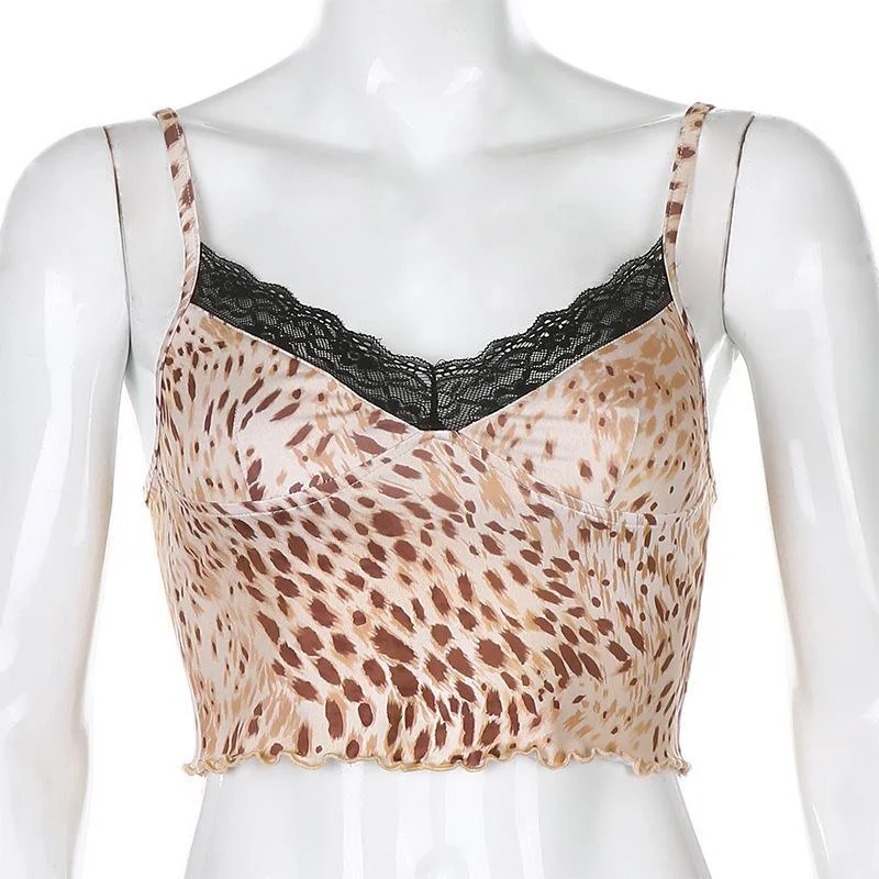 LEOPARD LACE V-NECK SLING VEST