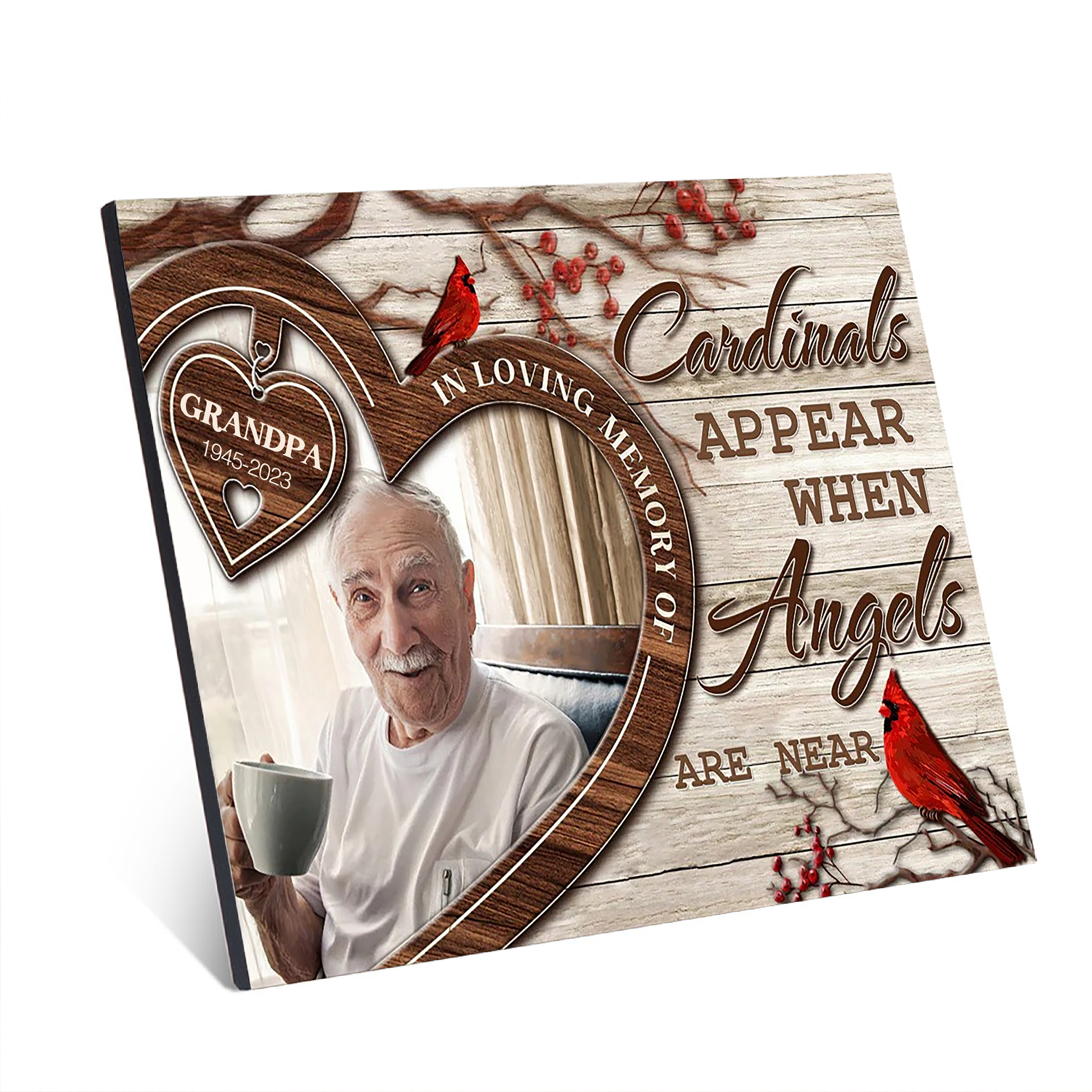 Personalized Memorial Photo Frame Cardinal Wood Signs