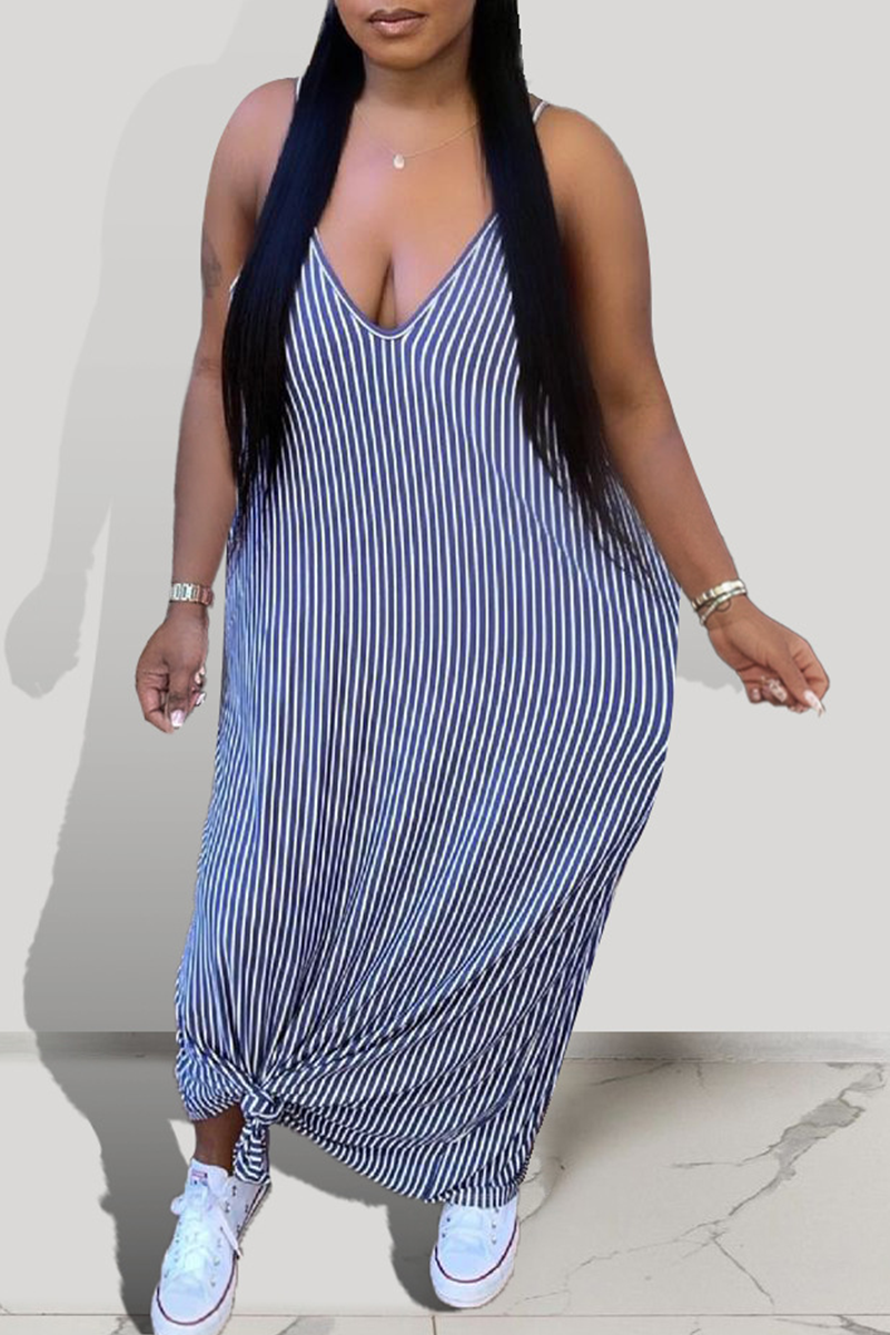 Sexy Striped Split Joint Spaghetti Strap Straight Dresses
