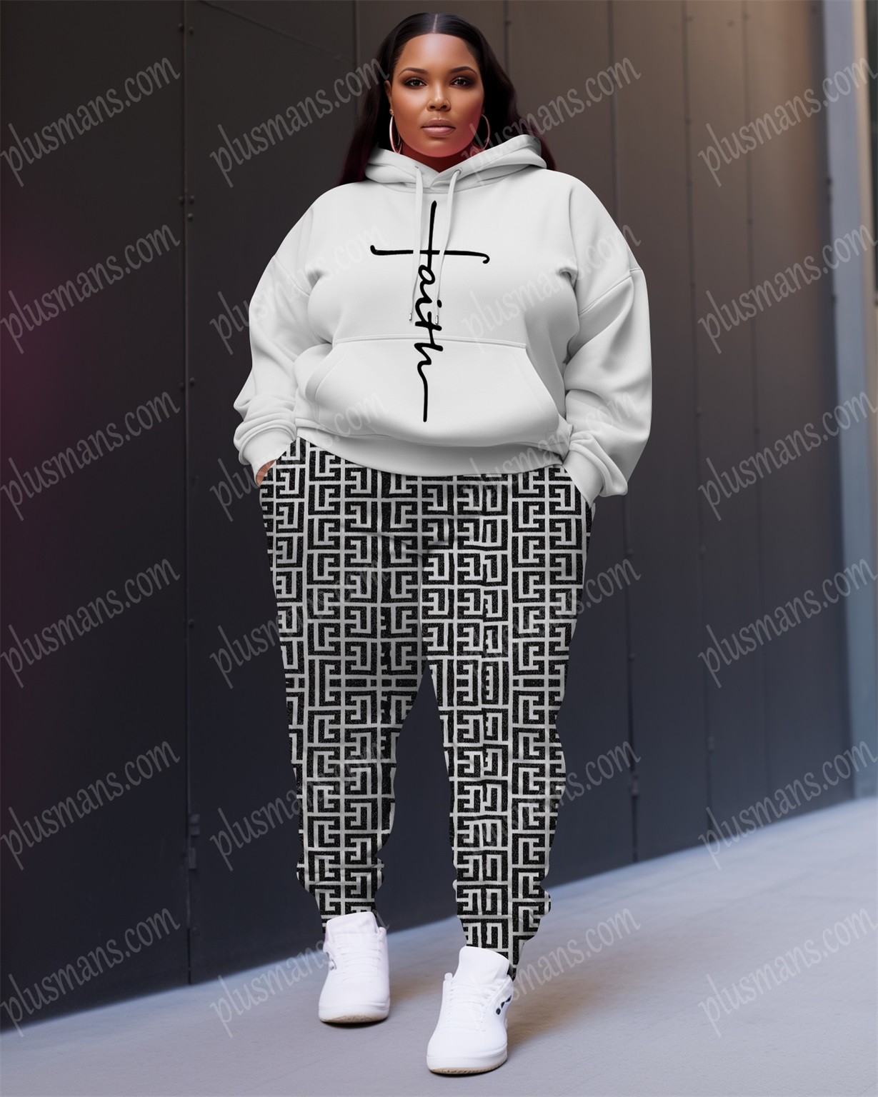 (L-10XL) Women's Large Size Street Retro Print Casual Sports Hoodie ...