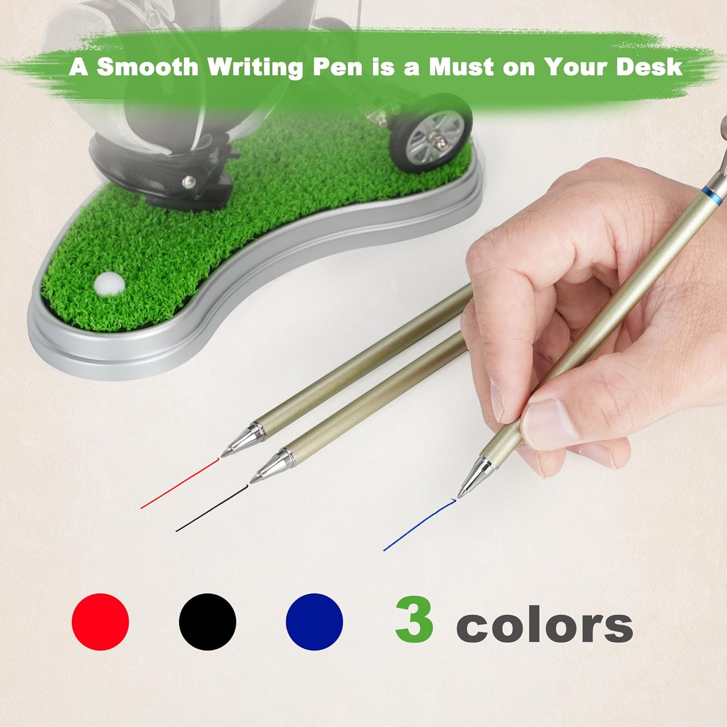 Golf Pen Holder Desk Decor with 3 Piece Pens