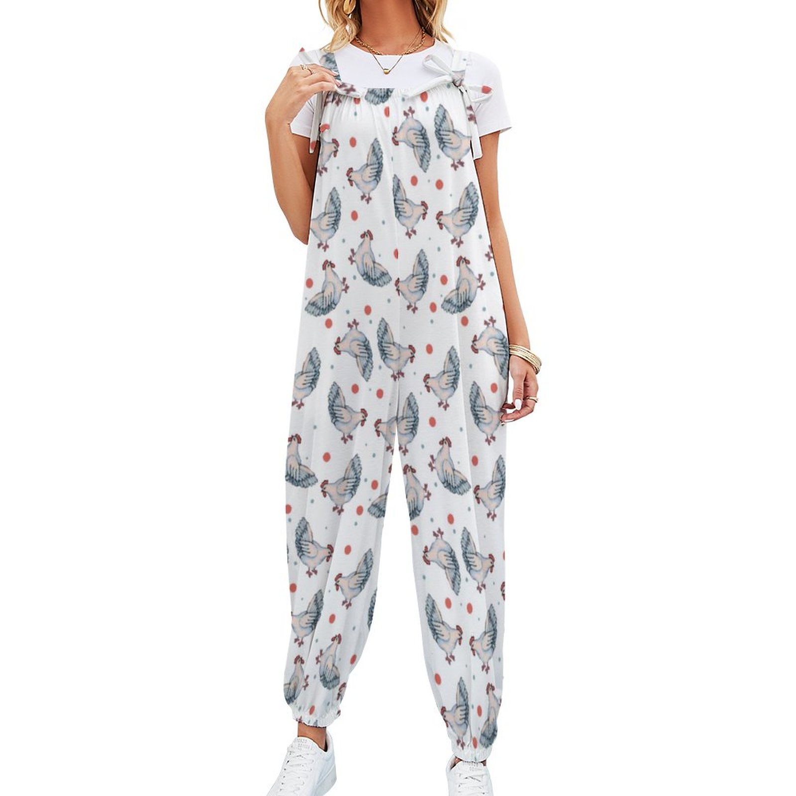 SFNEEWHO Chickens And Polka Dots All Over Print Boho Vintage Loose ...