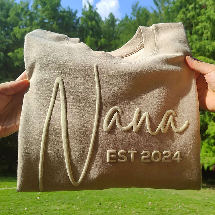 Puff Print Mama Sweatshirt With Kid Names On Sleeve