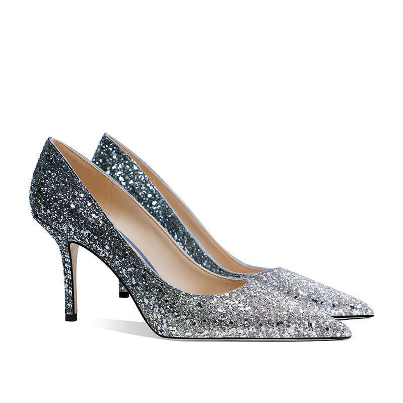 650mm Heels Pointed Toe Gradient Sequin Classy Wedding Bride Stilettos ...