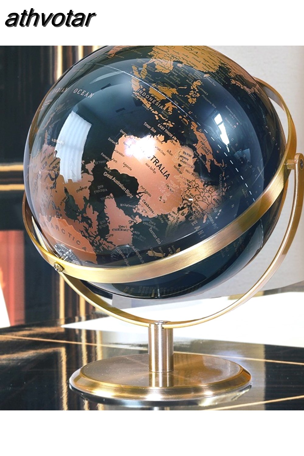 athvotar Black Gold Rotating Globe Desk Decoration Geographic Globe ...