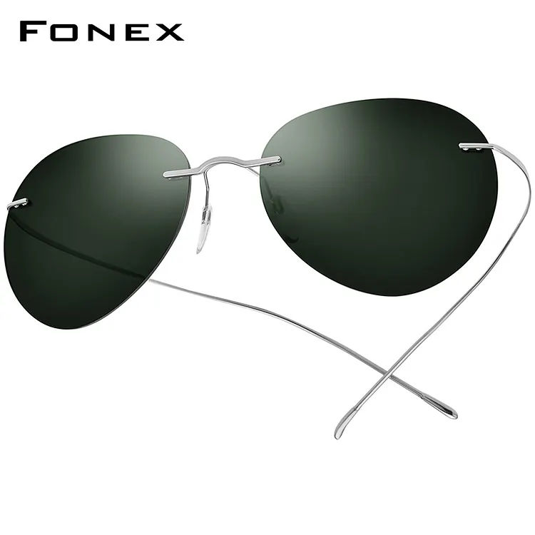 FONEX Titanium Rimless Sunglasses Men Ultralight Korean Frameless ...