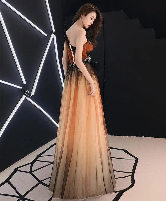Unique Chiffon Lace One Shoulder Long Prom Dress, Evening Dress