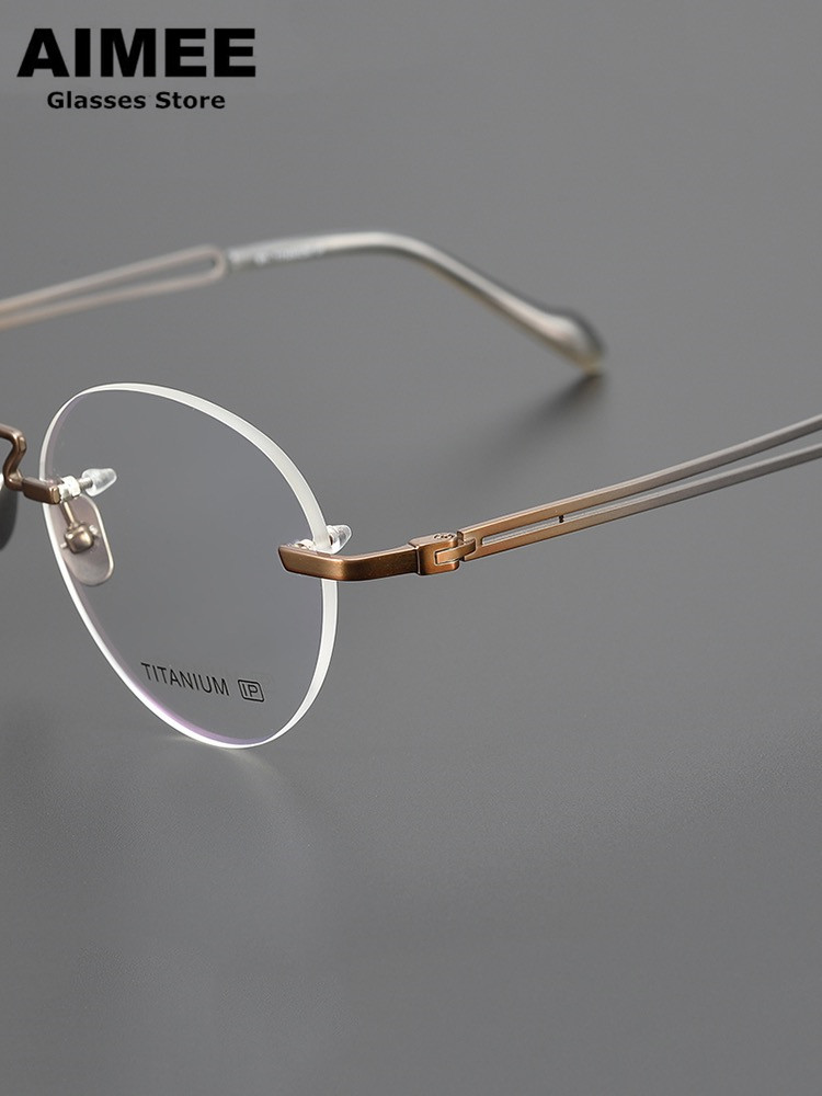 Round Rimless Eyeglasses Frame Men Women Pure Titanium Ultra-light ...