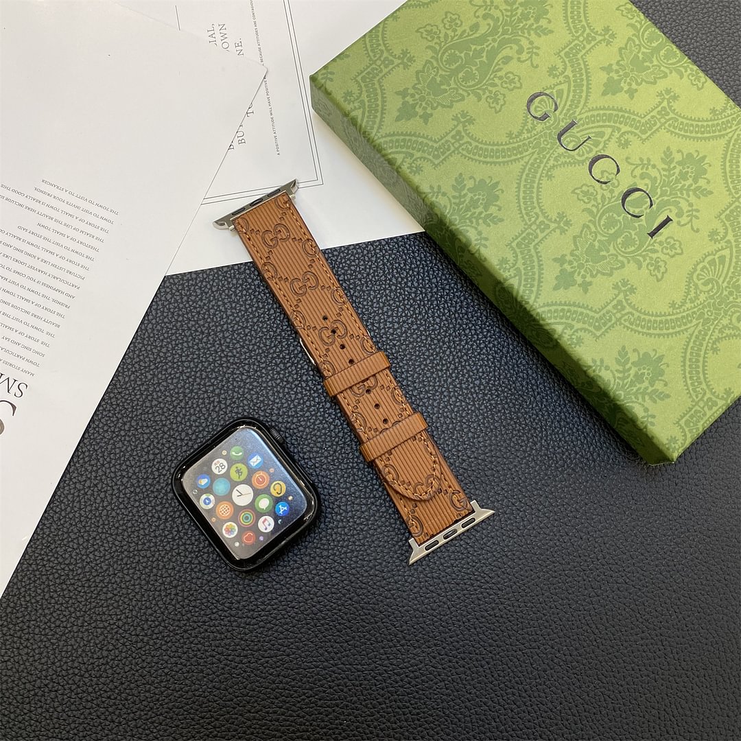 Gucci Genuine Leather Vertical Embossed Apple Watch Replacement Strap