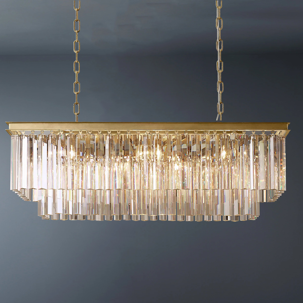 2-Tier Rectangular 1920s Odeon Crystal Chandelier Dining Room Lighting ...
