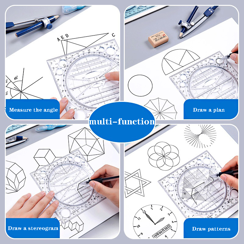 Multi-Functional Acrylic Circular Transparent Ruler for Drawing ...