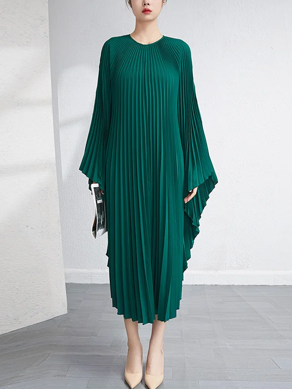Elegant Batwing Sleeves Solid Color Maxi Dress