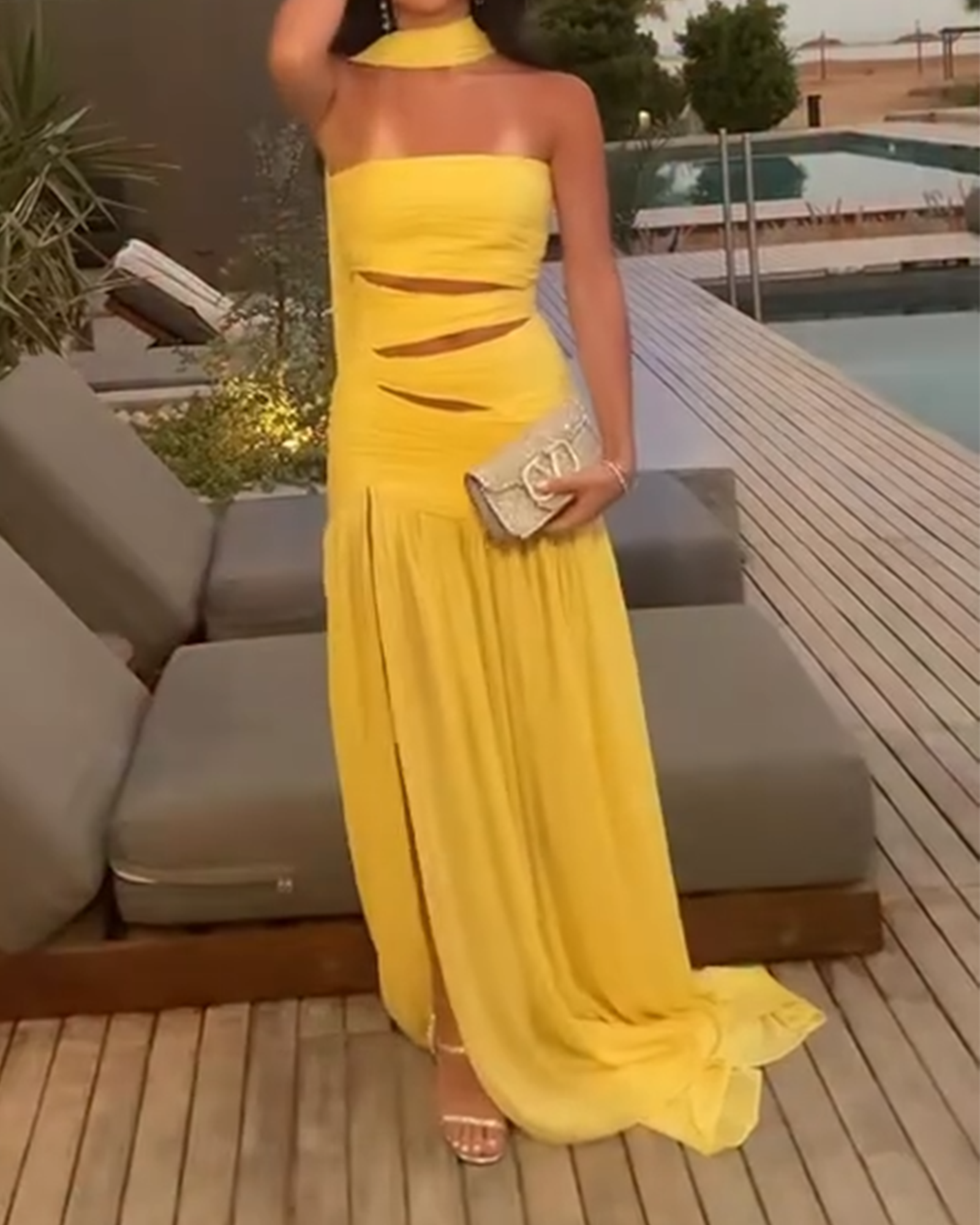 Cutout Pleated Slit Dress